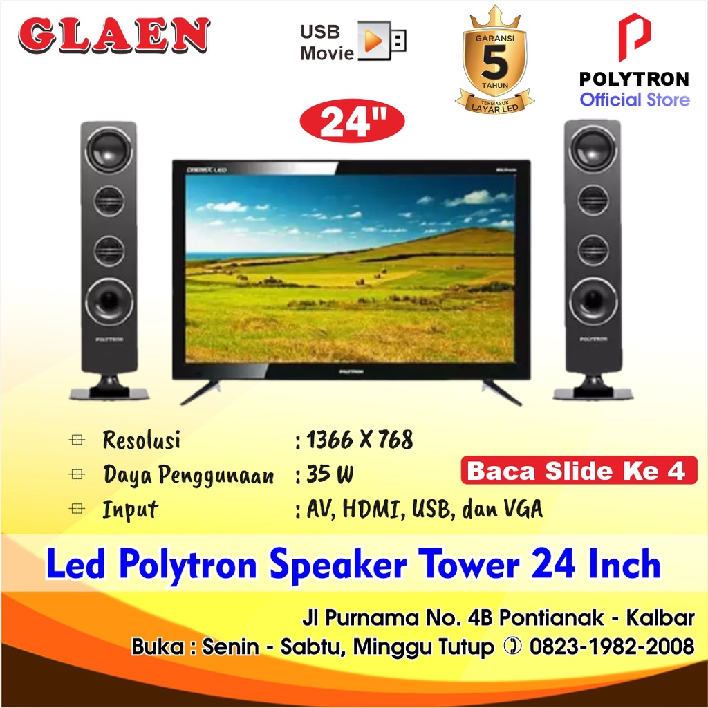 Jual Led Polytron 24 Inch Speaker Tower Digital Tv PLD24TV1855 | Tv ...