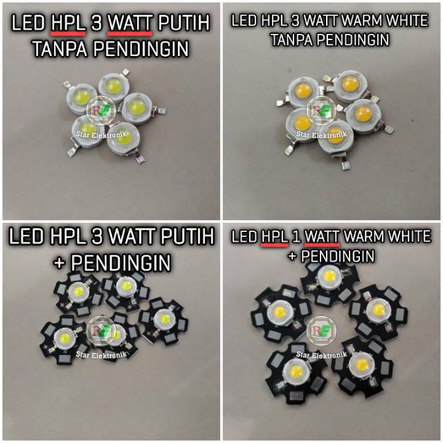 Jual LED HPL 3,2V 1W / 3W / 5W NYALA PUTIH / WARM White Merah Kuning ...
