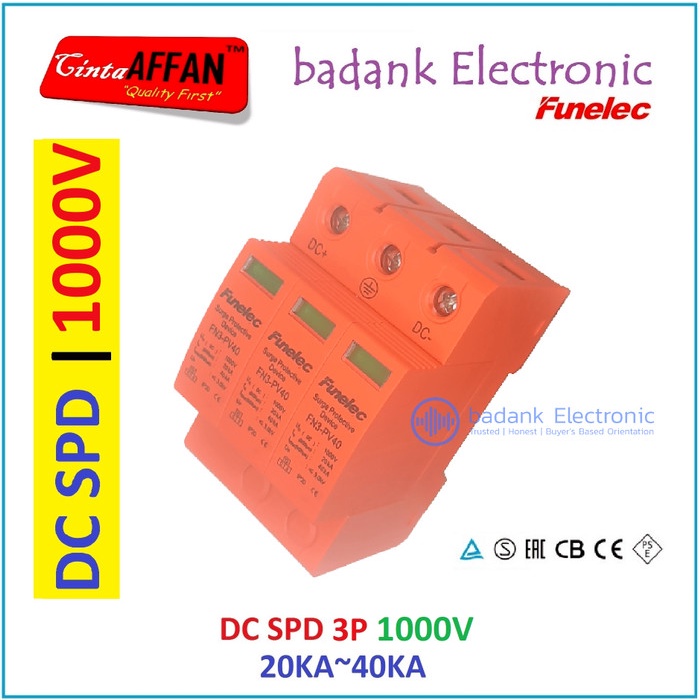 Jual DC SPD 3P 1000V Surge Arrester Protect Device Solar PV Panel Surya ...