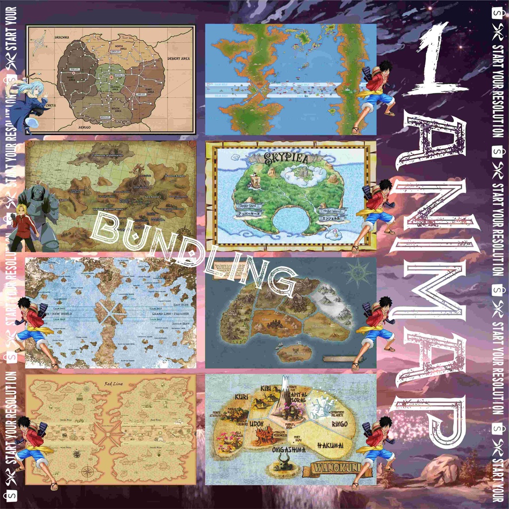 Jual Bundle 8 Poster Map Anime - Peta Anime One Piece / Peta Attack On ...