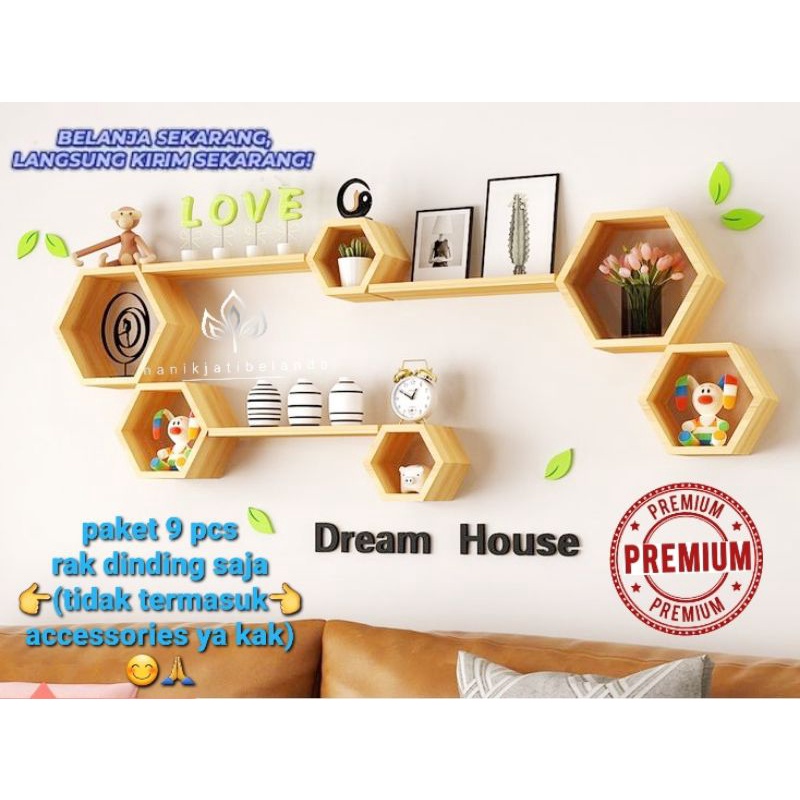 Jual rak hexagonal sesuai foto/rak dinding/rak buku/hiasan dinding ...