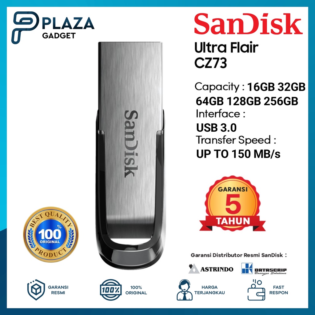 Jual FLASHDISK SANDISK ULTRA FLAIR CZ73 16GB 32GB 64GB 128GB 256GB ...