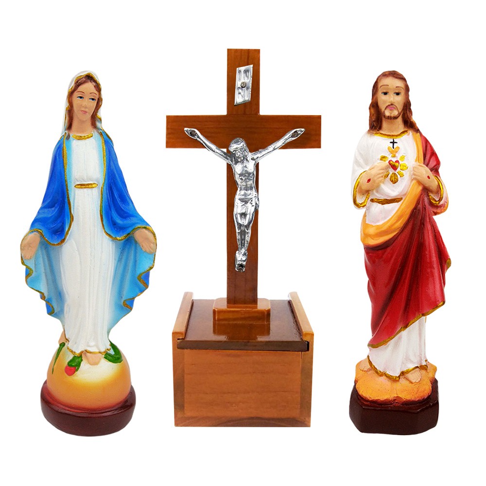 Jual Set Patung Maria Yesus 15cm Salib Duduk Kayu Corpus Logam Kotak ...