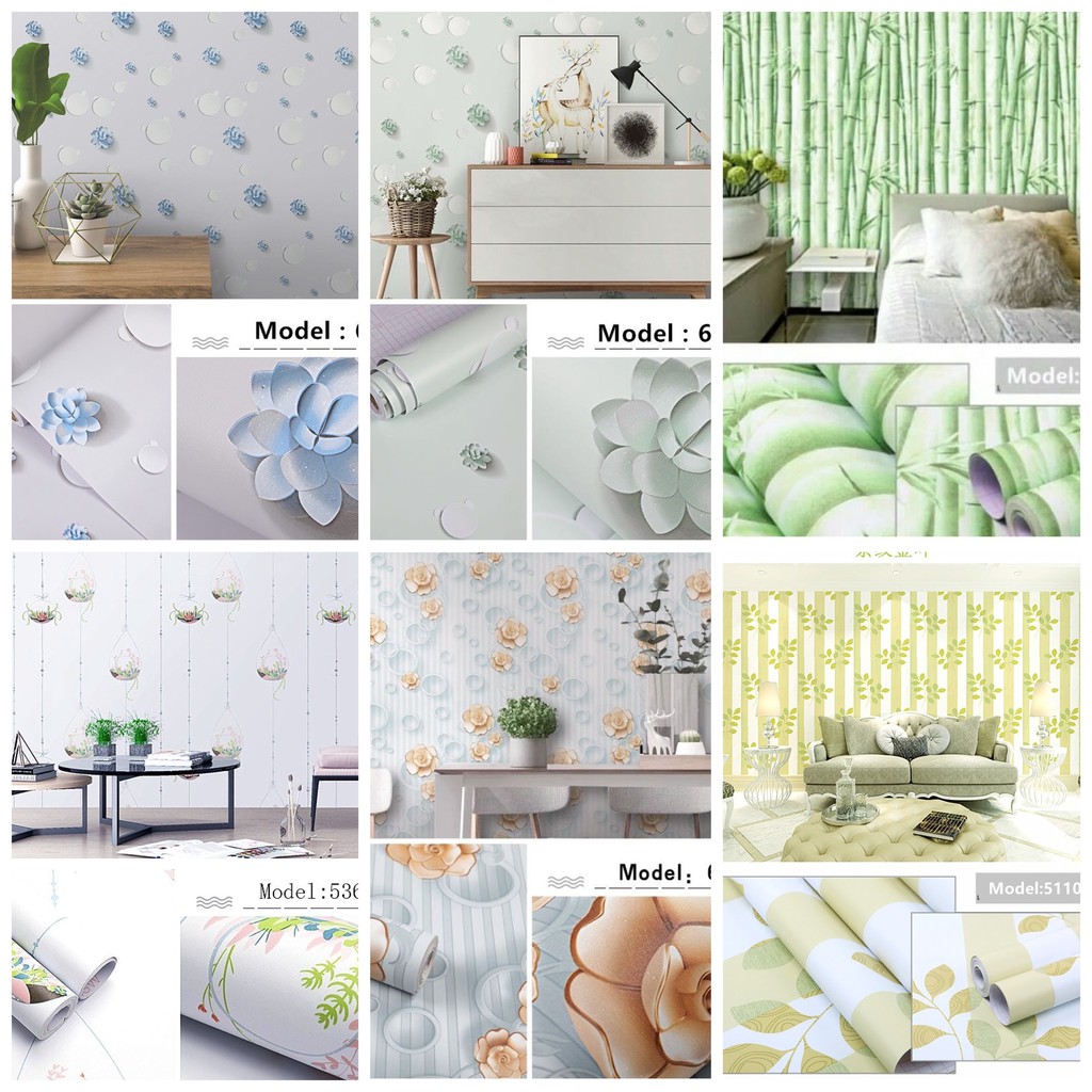 Jual WALLPAPER DINDING ukuran 45 cm x 10 M Motif 3D Bunga Kaktus Hijau Biru Putih ALAMI NATURE ...