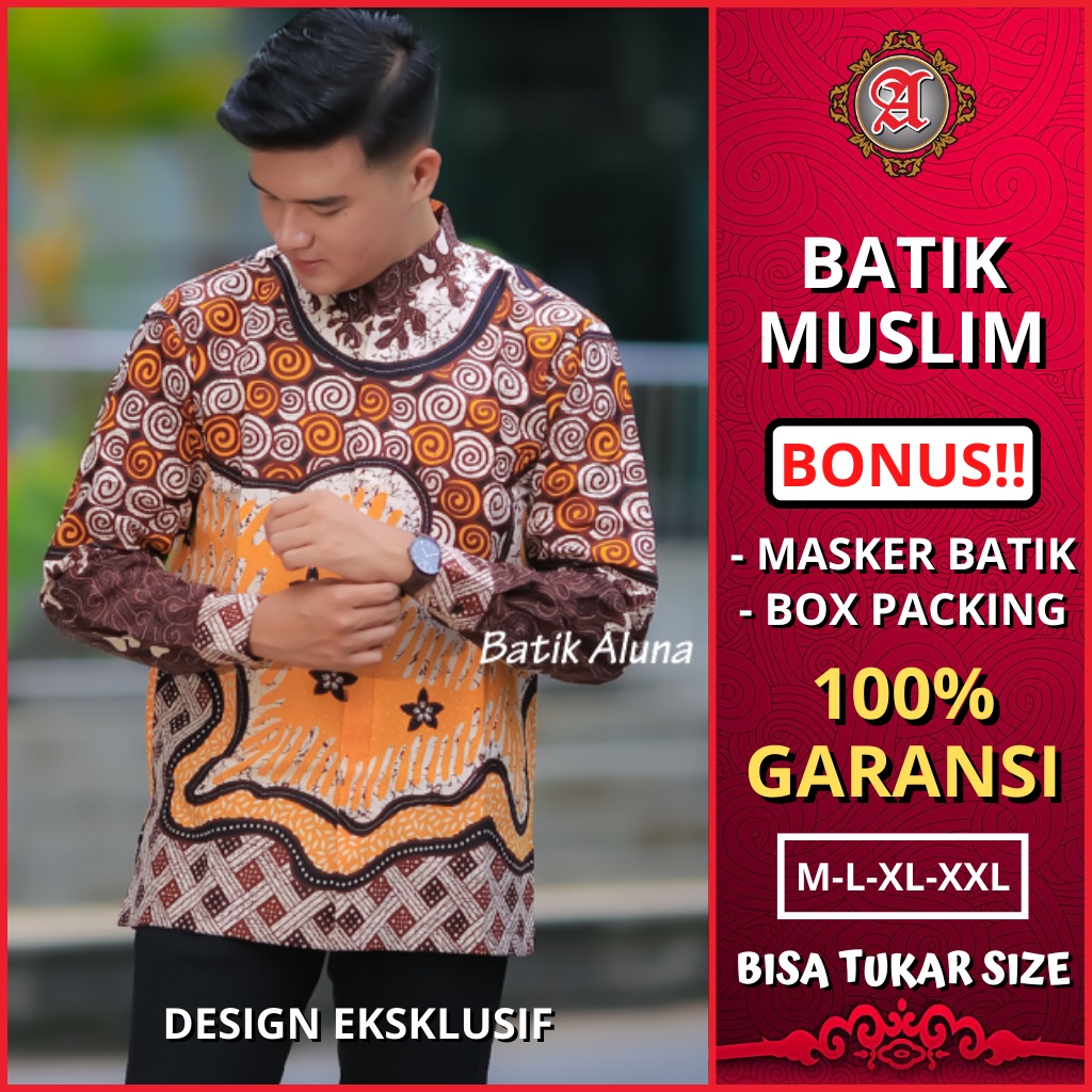 Jual Baju Koko Motif Batik Pria Dewasa Premium Lengan Panjang Modern ...