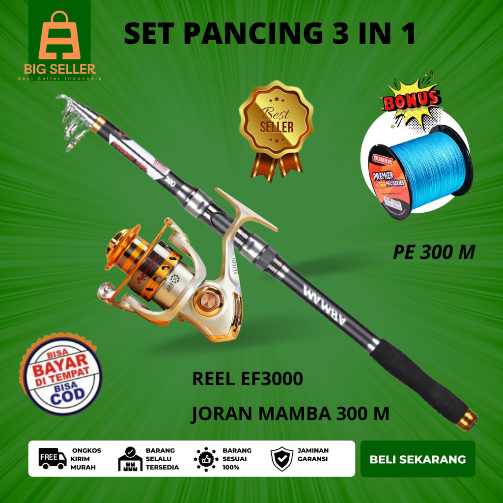 Jual Paket Pancing Kolam Galatama Sungai Pantai Joran Carbon 300CM Reel ...