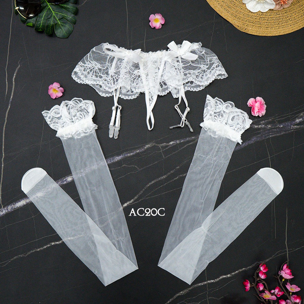 Jual Sabuk Paha + Stocking Wanita Legging Transparan Sexy Lace Putih ...