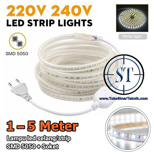 Jual Lampu Led Strip Selang WHITE SMD 5050 Panjang 1-5 Meter In Ac 220V ...