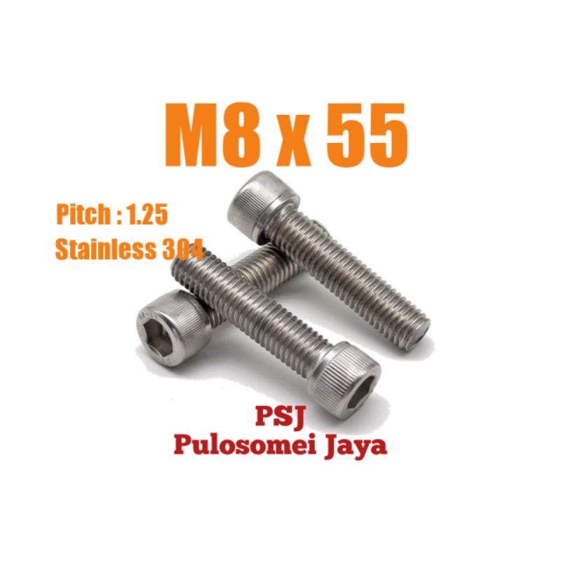 Jual Baut L M8 x 55 Stainless 304 / Hex Socket Head Cap Screw | Shopee Indonesia