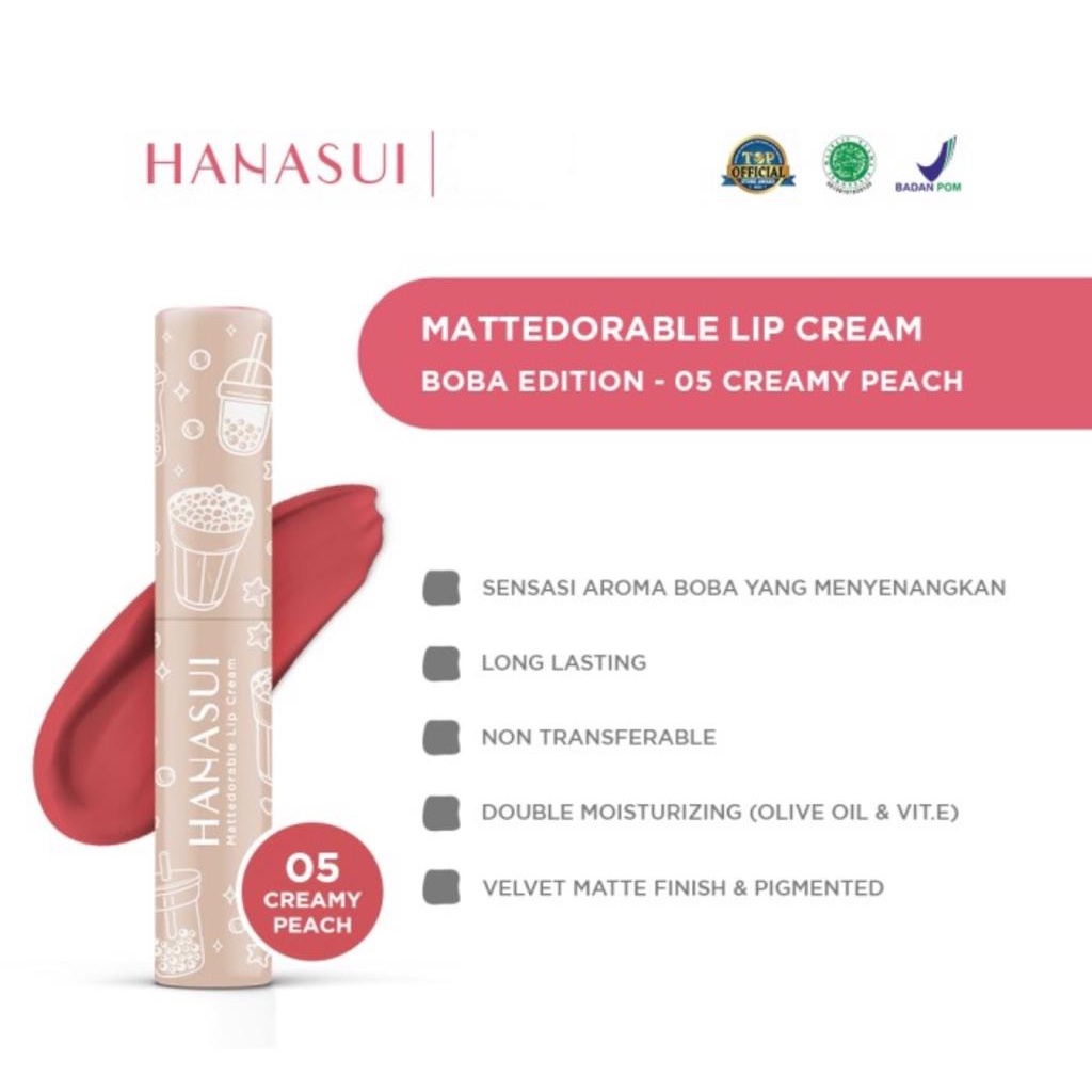 Jual Hanasui Mattedorable Lip Cream Boba Edition-05 Creamy Peach New ...