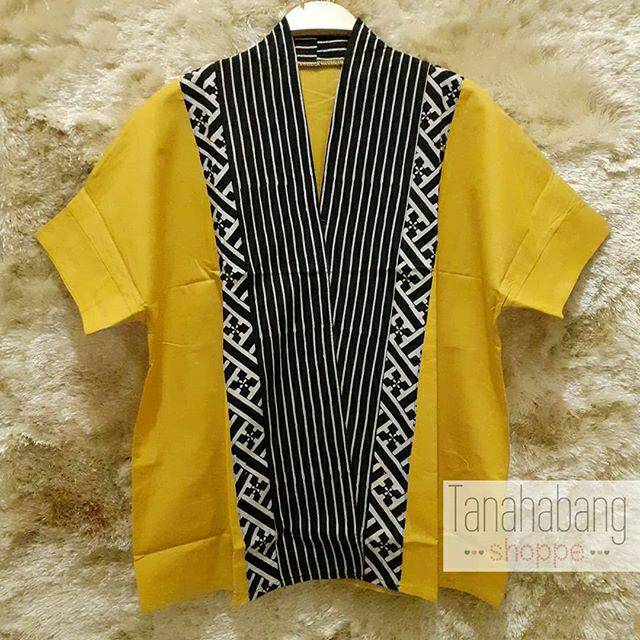 Jual Baju Katun Kuning Kombinasi Salur Hitam Bagian Tengah List Hitam ...