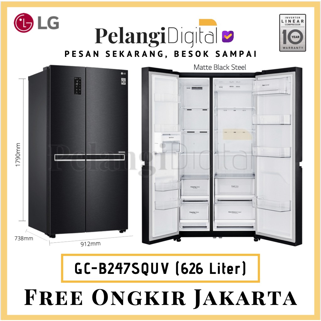 Jual LG Kulkas Side By Side Inverter Linear Hemat Listrik - 613 Liter - GC-B247SQUV [Hitam Doff ...