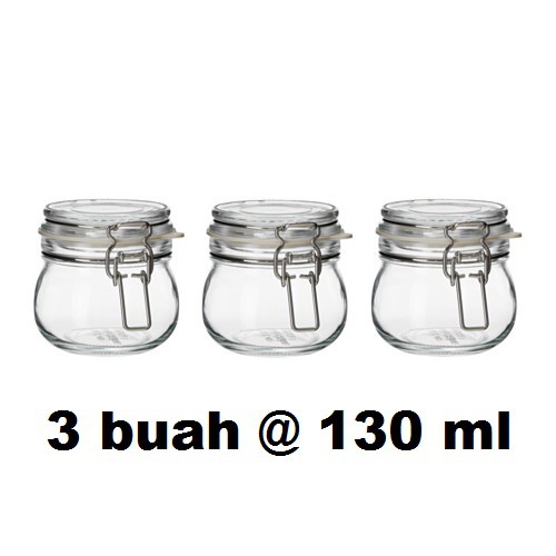 Jual Stoples mini dengan penutup berkunci karet kedap udara 130ml isi 3 buah kaca bening KORK ...