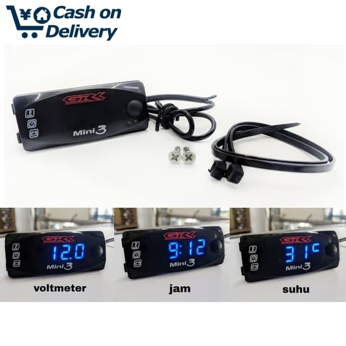 Jual COD VOLT METER MINI 3 IN 1 VOLTMETER WATERPROOF UNIVERSAL SUHU AKI JAM | Shopee Indonesia
