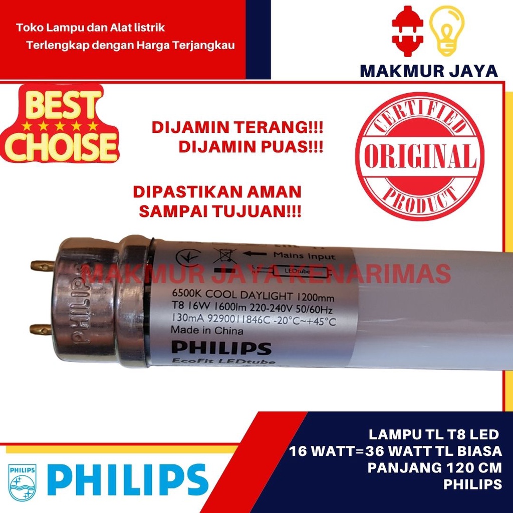 Jual Lampu TL T8 LED 16W 16Watt Philips Ecofit/ TL LED T8 philips 16W 1200mm | Shopee Indonesia