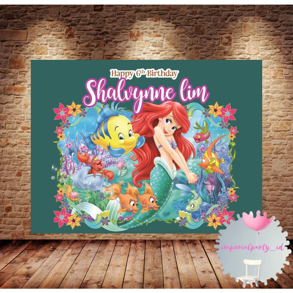Jual Custom Backdrop Banner Spanduk Happy Birthday Ariel Mermaid ...