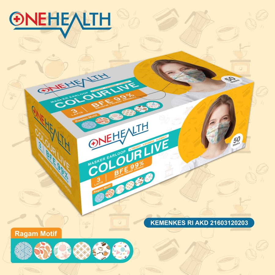 Jual OneHealth Masker Medis Live Motif Isi 50 Pcs | Shopee Indonesia