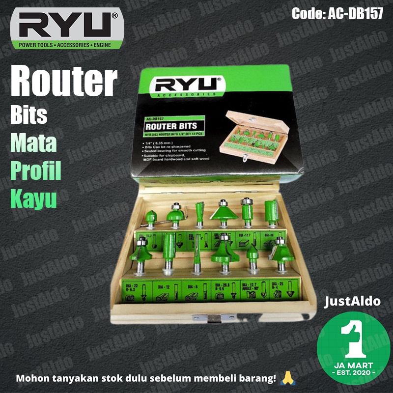 Jual Mata Profil Trimmer Kayu Set Router Bit Set 1/4" 12 Pcs Ryu ...