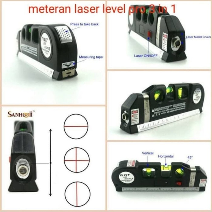 Jual laser level pro 3in1 plus meteran-alat bantu ukur desain interior ...
