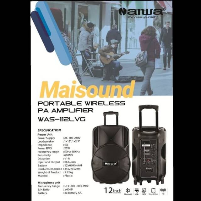 Jual SPEAKER AKTIF PORTABLE WIRELESS AIWA 12 INCH FREE MIC HANDHELD ...