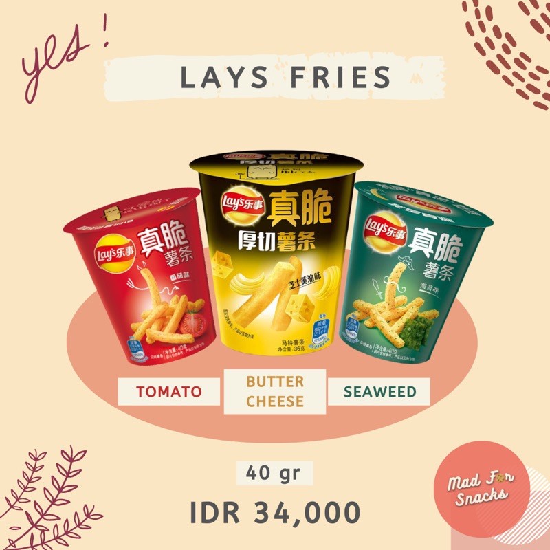 Jual Lays Fries (Tomato, Butter Cheese, Seaweed) | Shopee Indonesia
