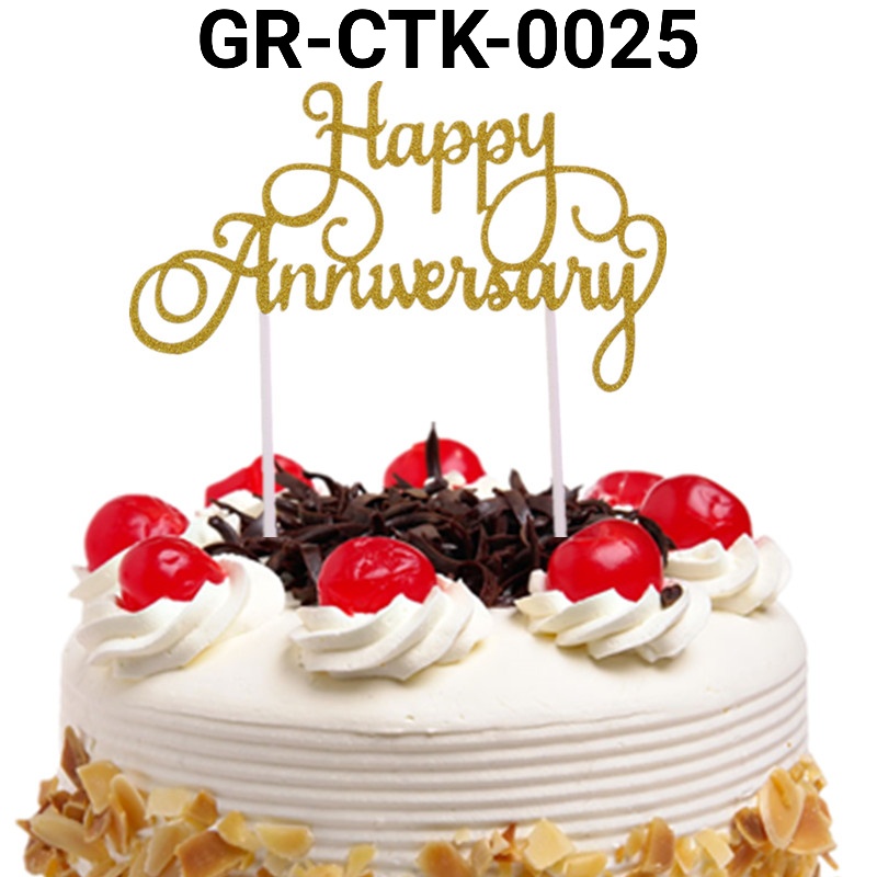 Jual GR-CTK-0025 Cake topper kertas kue happy anniversary emas silver yamama baking | Shopee ...