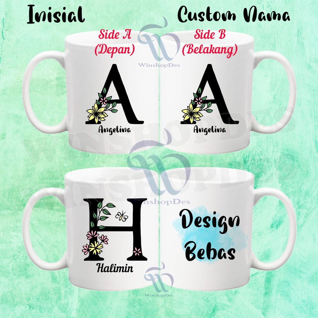 Jual MUG CUSTOM NAMA / MUG INISIAL NAMA DAUN VINTAGE ( TYPE 4) PALING ...
