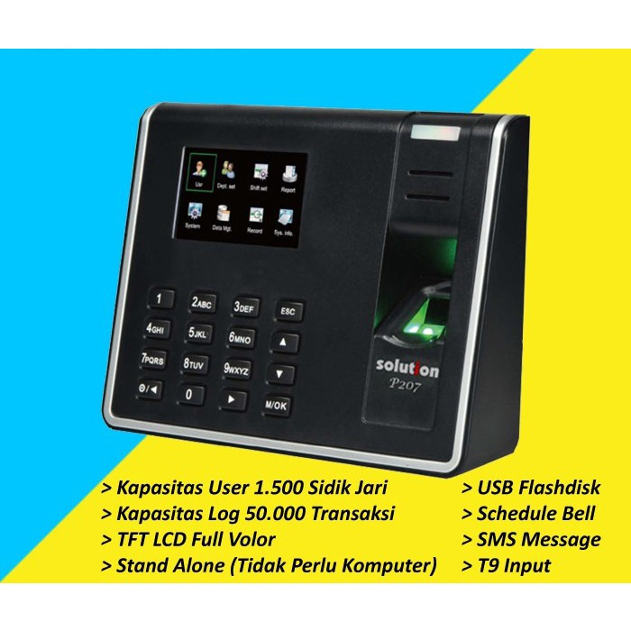 Jual Mesin Absensi Sidik Jari Fingerprint SOLUTION P207 | Shopee Indonesia