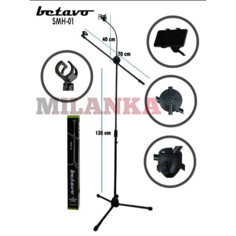Jual MIC Boom STAND BESI Tripod Tiang Panjang + HOLDER HP BETAVO SMH 01 BESI BAGUS Original ...