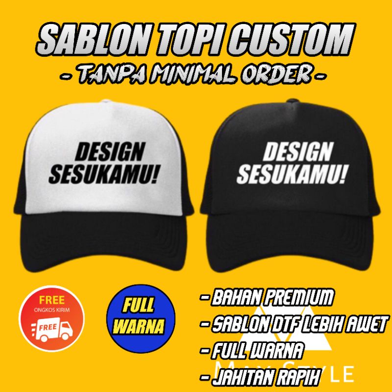 Jual Topi Sablon Custom Nama Logo Tulisan Satuan Desain Sendiri ...