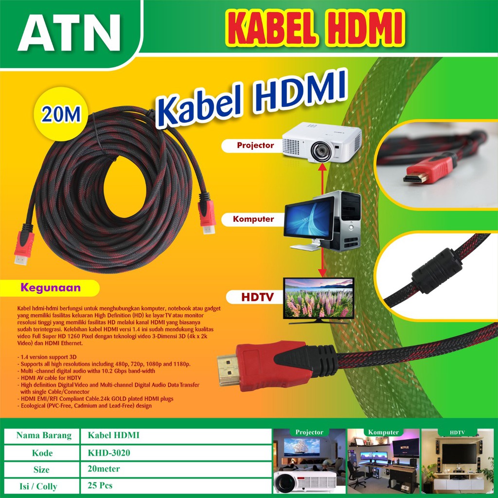 Jual COD-KABEL HDMI 1.5M/3M/5M/10M/20M LENGKAP ATN HIGHT QUALITY ...
