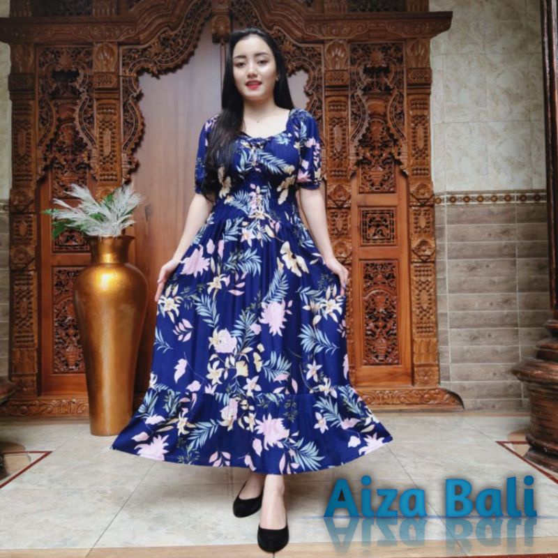 Jual Dress Daster Panjang Cassandra Motif Bunga Coconut Lengan Pendek ...