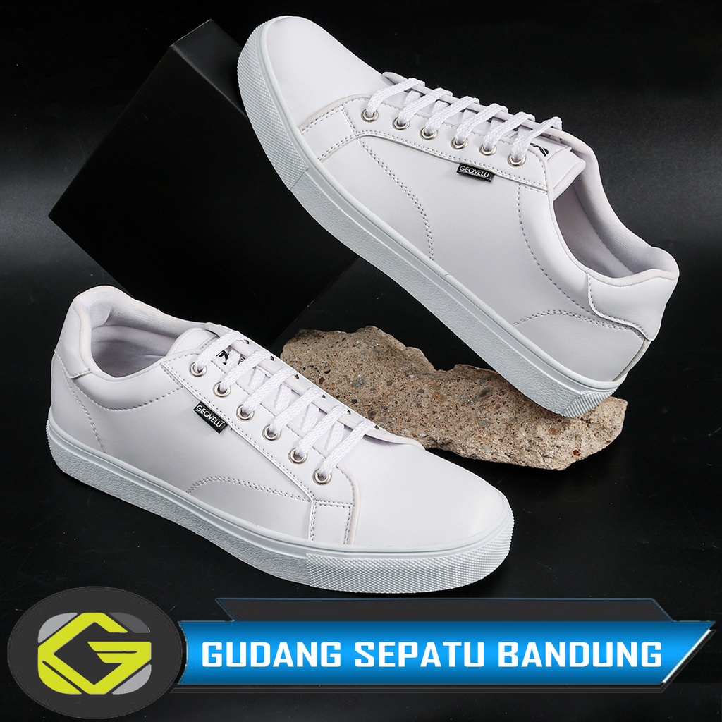 Jual Sepatu Sneakers Putih Polos Geovelli Sepatu Sneakers Pria Original sneaker Cowok Cewek ...