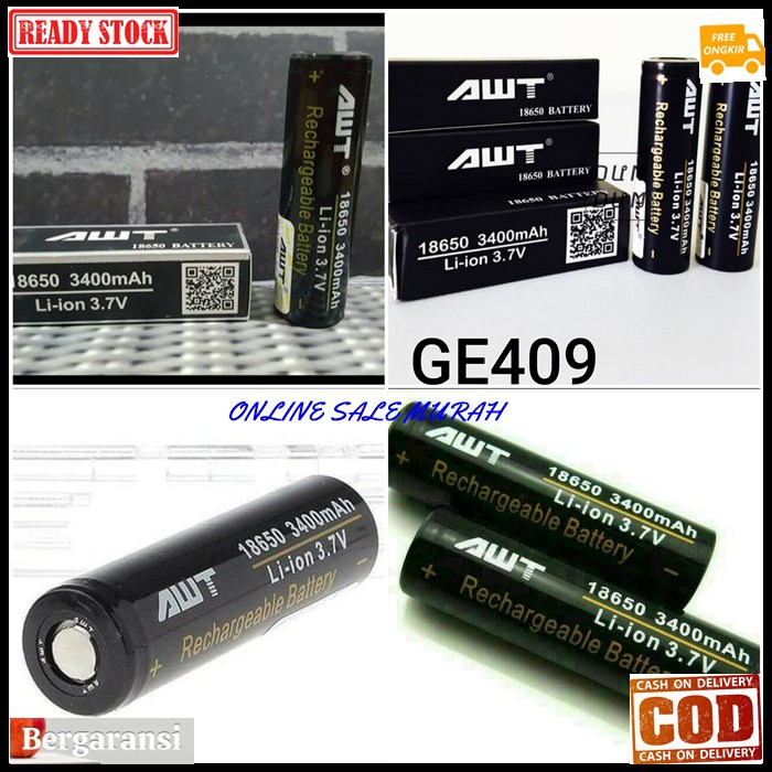 Jual G409 Awt baterai 3.7V volt 18650 battery batere cas casan charger charging Rechargeable ...