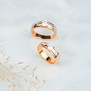 Jual Cincin Emas Kawin Solitaire Baris Garis Putih Pipih Samping - Toko ...