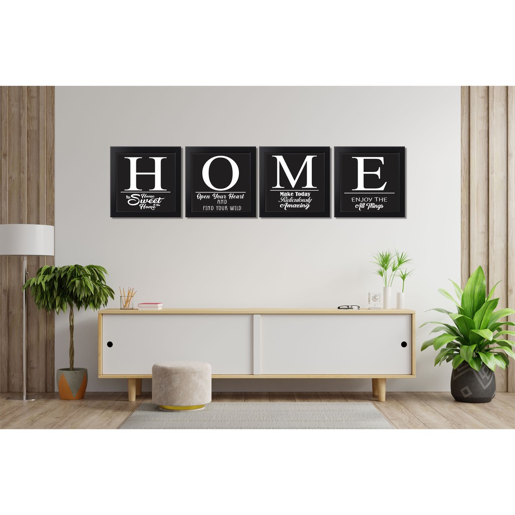 Jual Pajangan dinding hiasan dinding HOME 4 pcs ukuran 20X20 cm ...