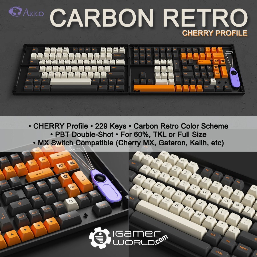 Jual Akko Carbon Retro CHERRY Profile 229 PBT Doubleshot Keycaps Set ...