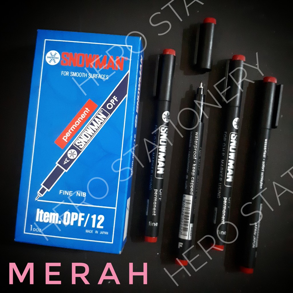 Jual Spidol marker permanen ohp snowman OPF / 12 tinta merah | Shopee ...