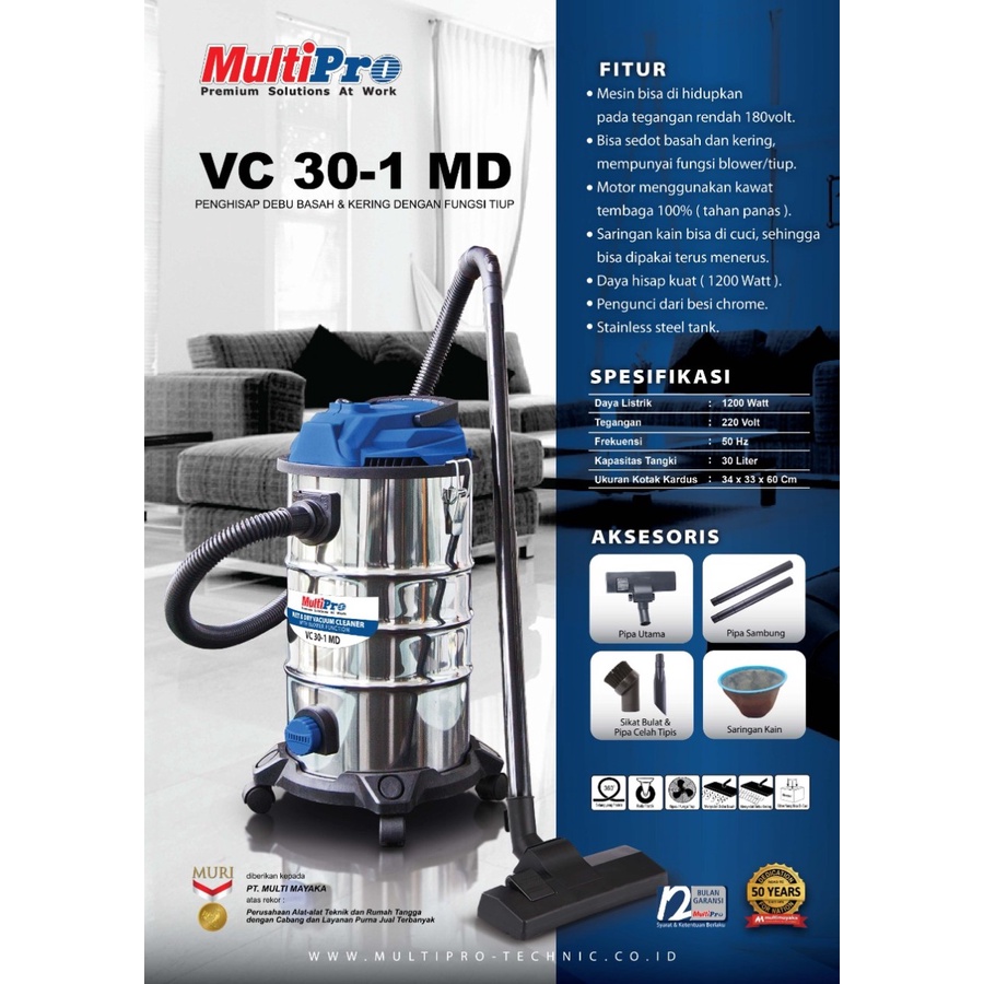 Jual Vacuum Cleaner Wet and Dry MultiPro VC30-1MD | Mesin Penyedot Debu Basah dan Kering ...