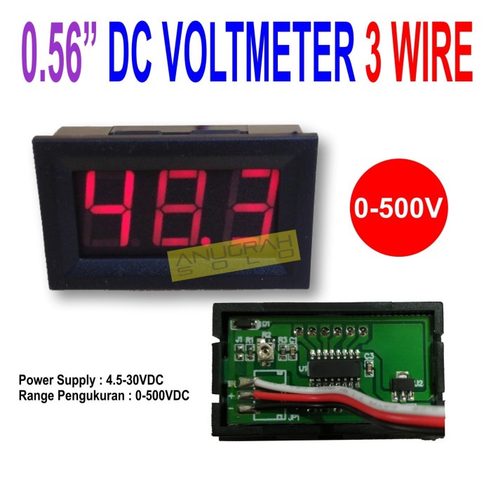 Jual Digital Voltmeter DC 3 kabel 0-500V 0.56INCH Volt Meter DC ...