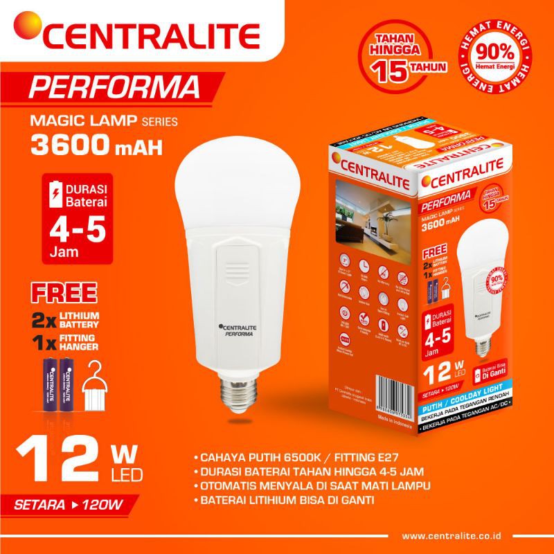 Jual lampu emergency bulb centralite 12watt batrai 3600mAH | Shopee ...