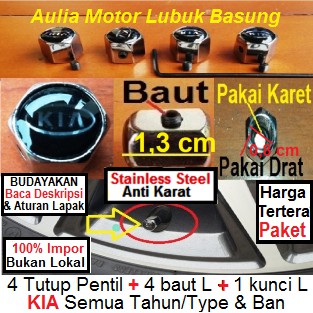 Jual paket 4 tutup pentil tire valve kia anti karat anti maling chrome hitam dg drat 4 baut & 1 ...