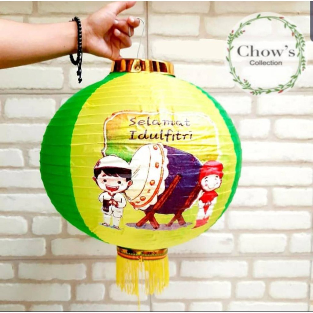Jual Sepasang Lampion Gantung Kain Rumbai Hijau Kuning Motif Selamat ...