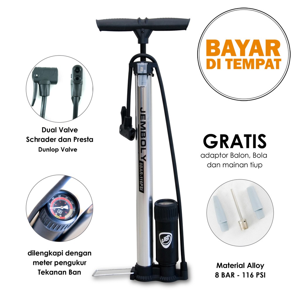 Jual Pompa Angin Ban Sepeda dan Motor Kompa Speda Meter Tekanan Manual ...