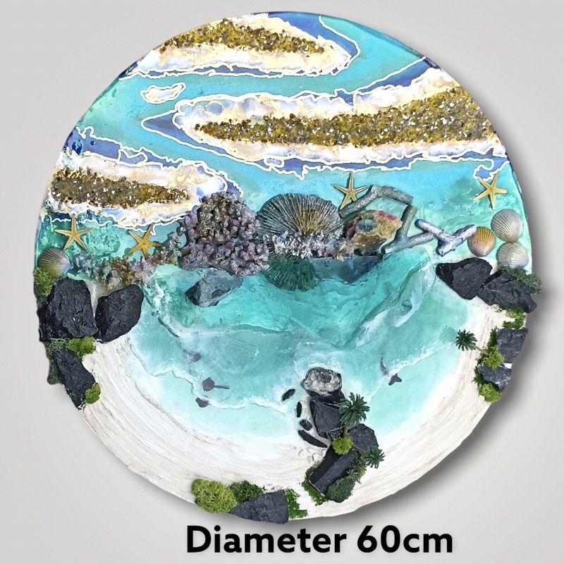 Jual Resin Art Geode Lukisan Pantai Ocean Laut Lingkaran 60cm | Hiasan ...