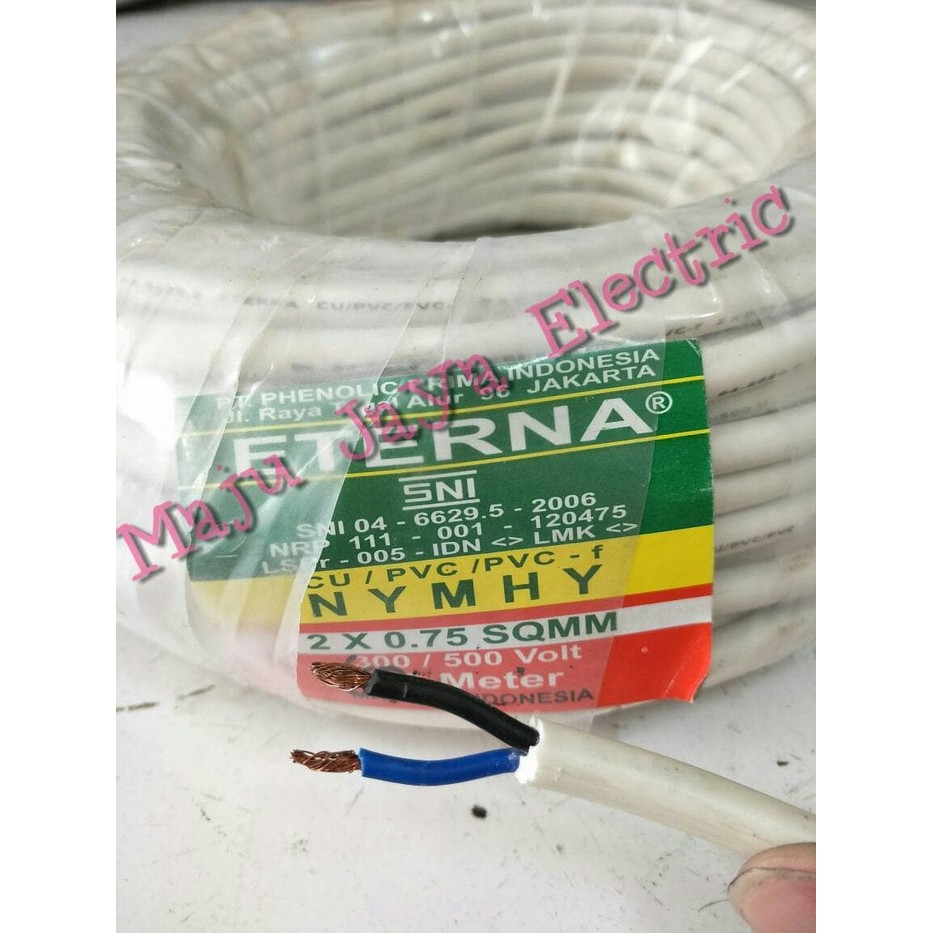 Jual Kabel Eterna NYMHY 2X0.75 Serabut Tembaga Isi 2 Per Roll 50 M Meter | Shopee Indonesia