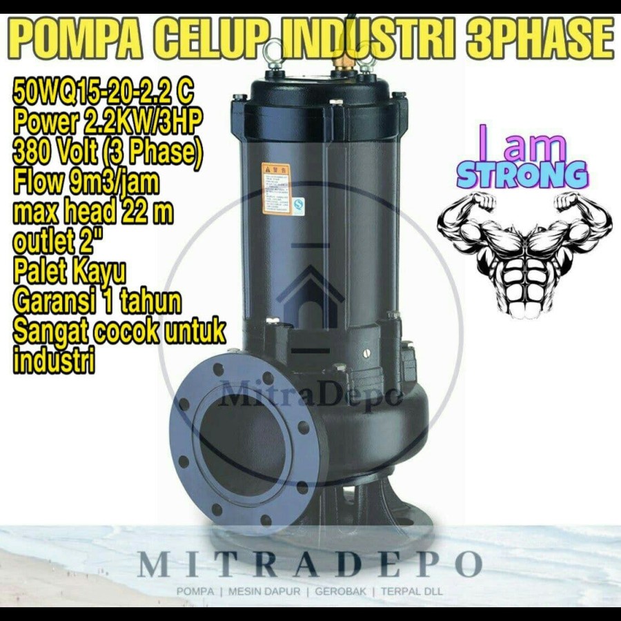Jual 50WQ15-20-2,2C 3phase 2,2KW 3HP (2") Pompa Limbah/air kotor/empang | Shopee Indonesia
