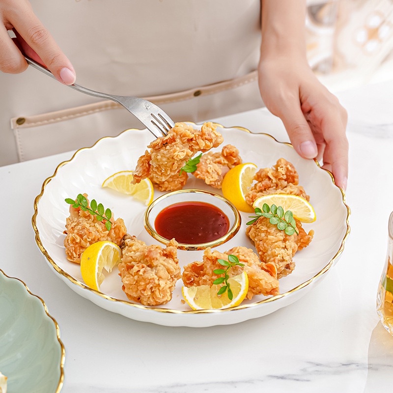 Jual Renee Plate Piring makan keramik list emas ada tempat saus ...