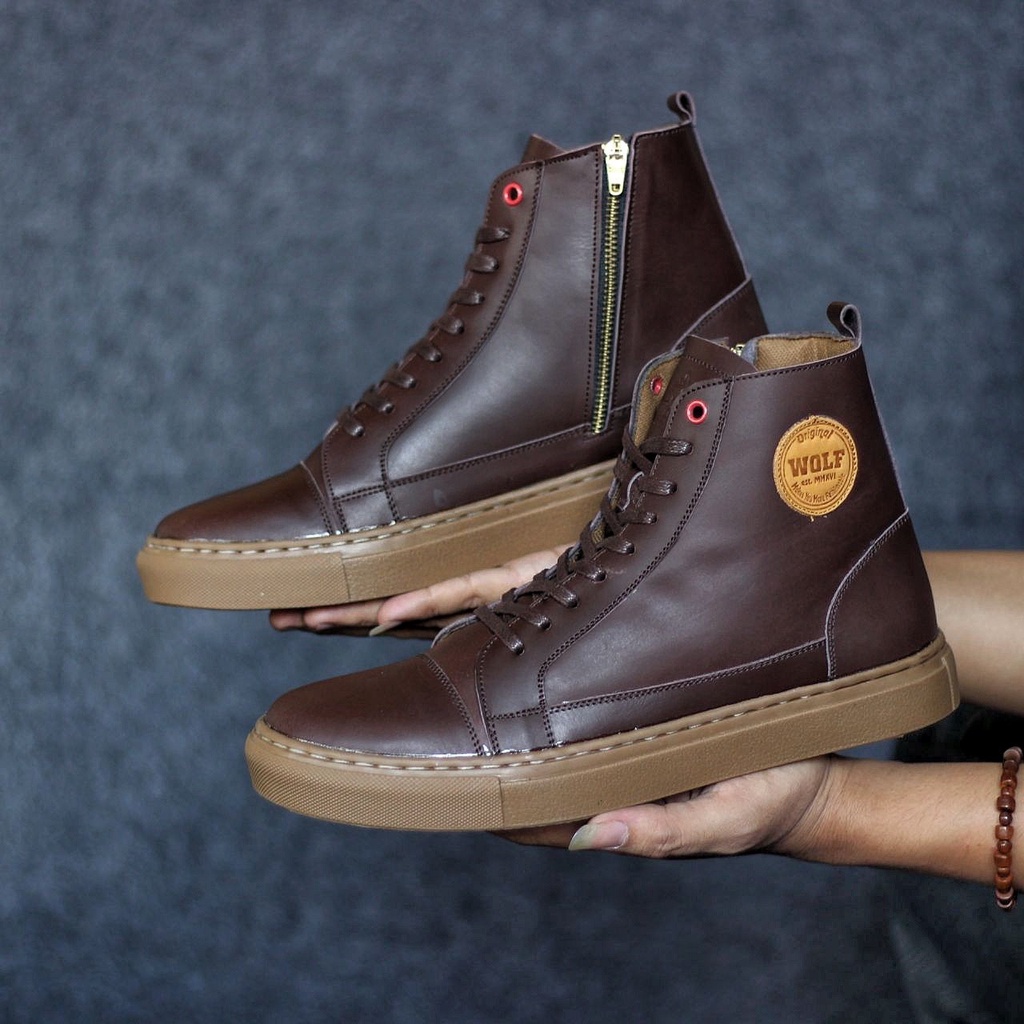 Jual Sepatu Boots Sneakers Ziper Resleting Pria Kulit Asli Premium High ...