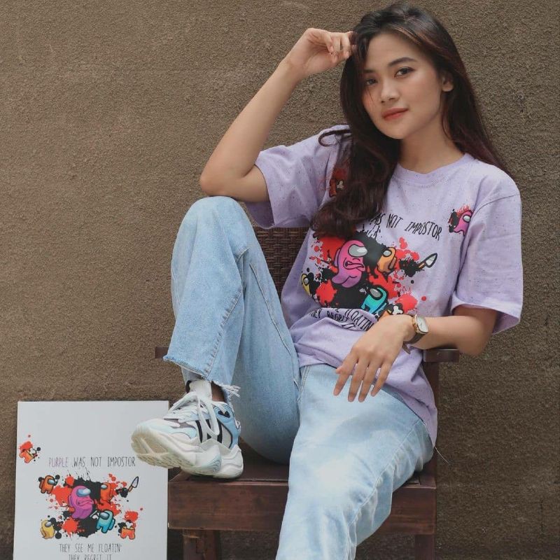 Jual T-shirt oversize among us series (lilac) | Shopee Indonesia